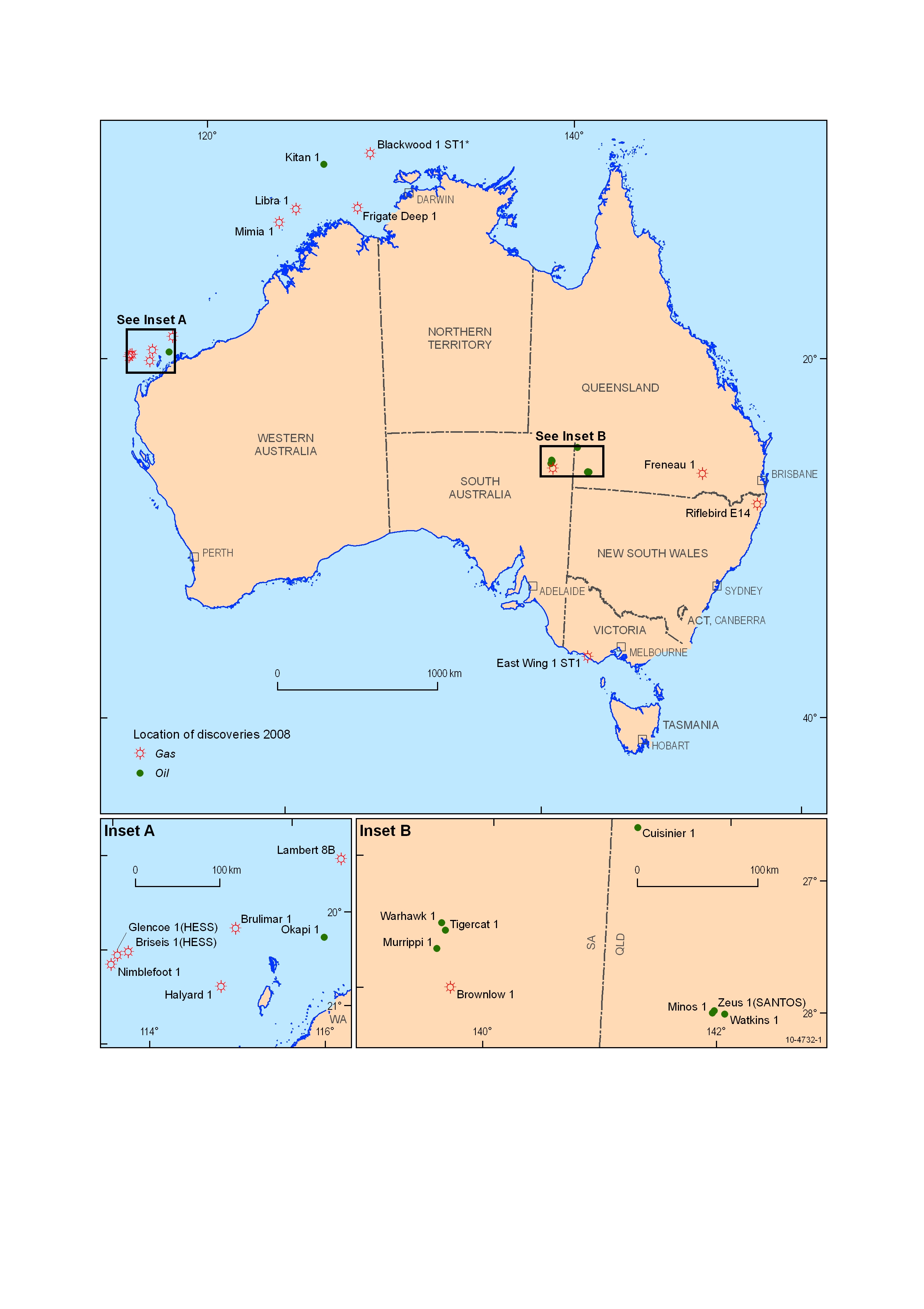 Discoveries Figure 1 - Locations of Discoveries 2008 | Geoscience Australia